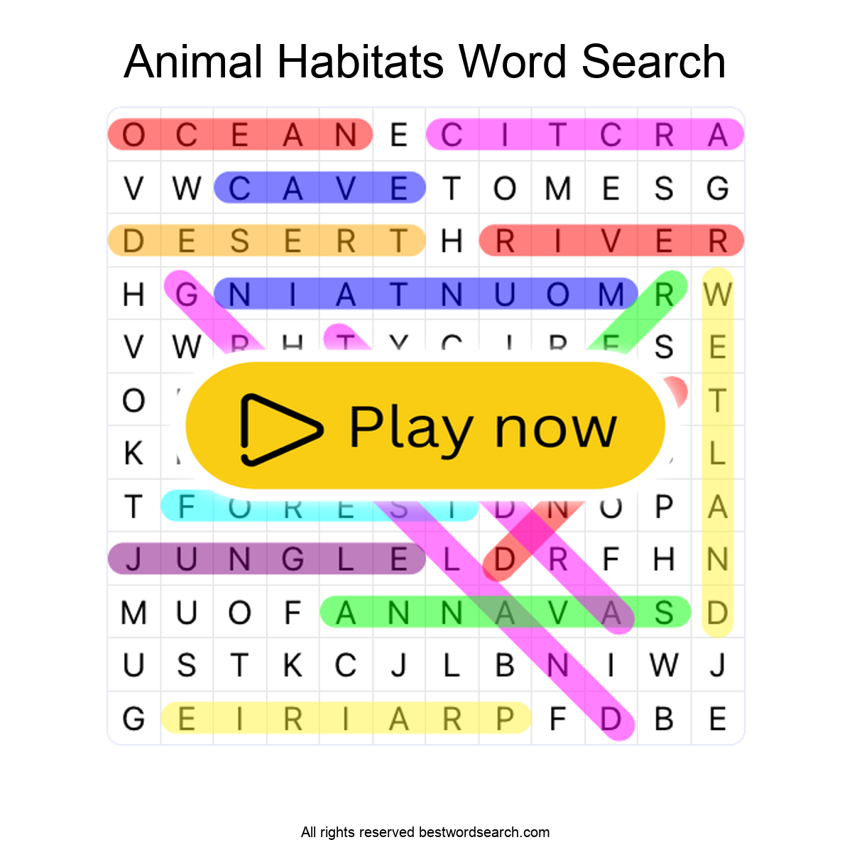 Animal Habitats | Animals Word Search