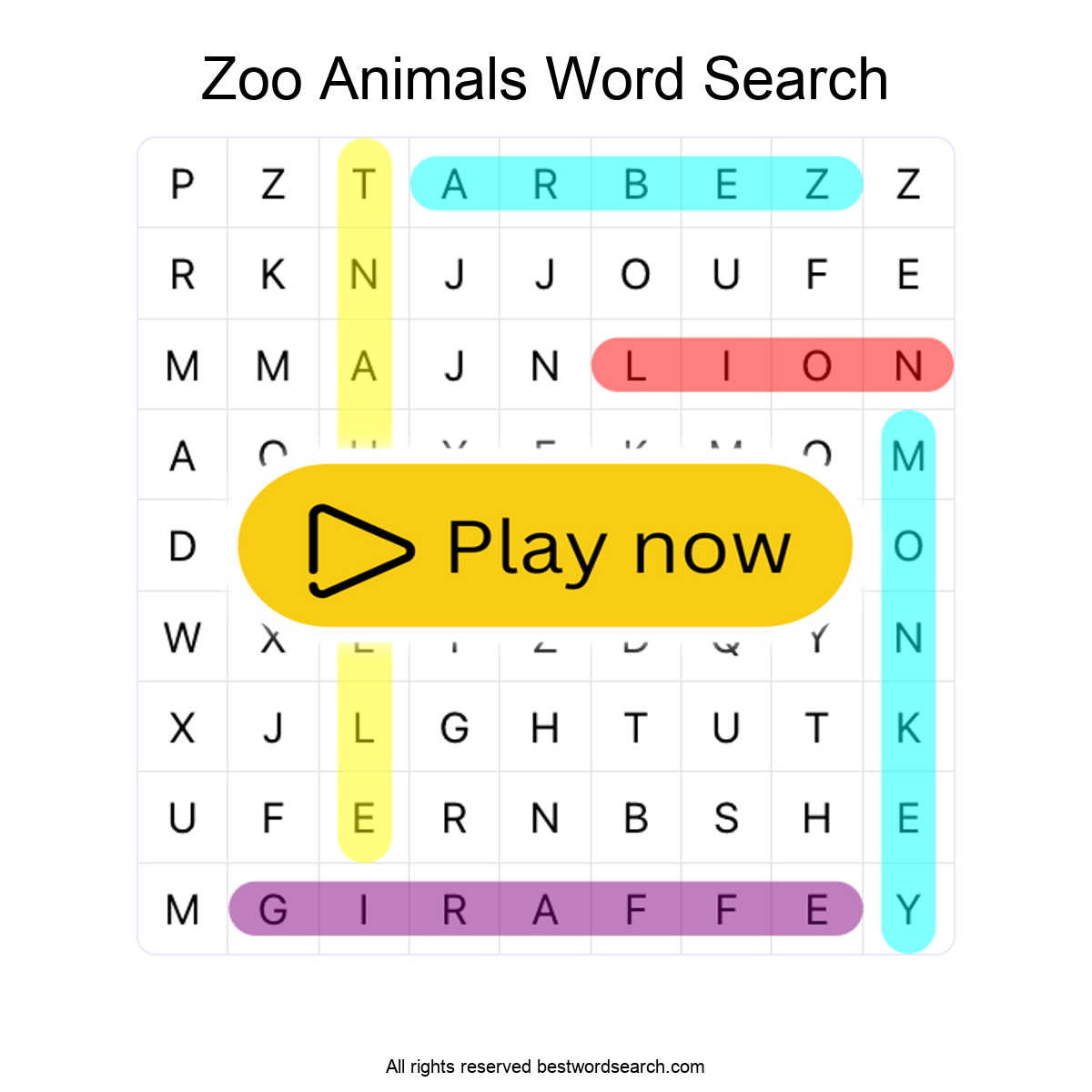 Zoo Animals | Kids Word Search