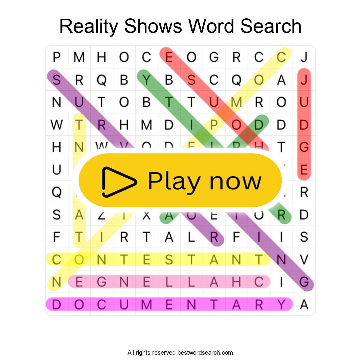 Reality Shows | Movies and TV Shows Word Search
