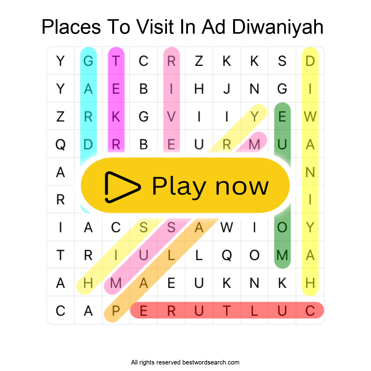 Places to Visit in Ad Diwaniyah | Places to visit Word Search