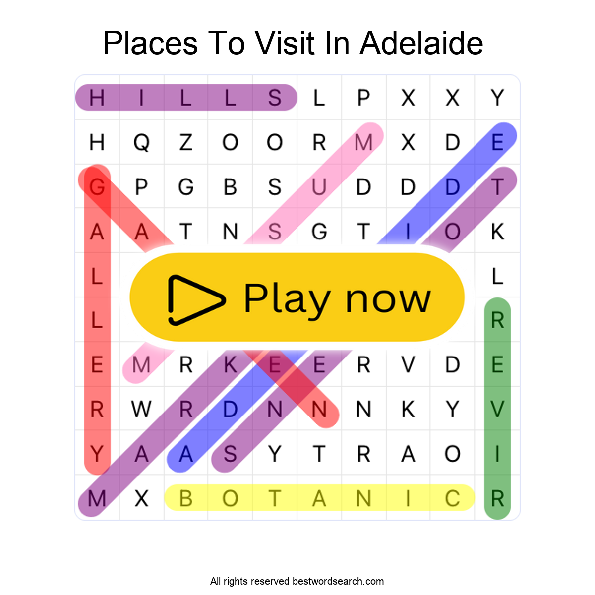 Places to Visit in Adelaide | Places to visit Word Search