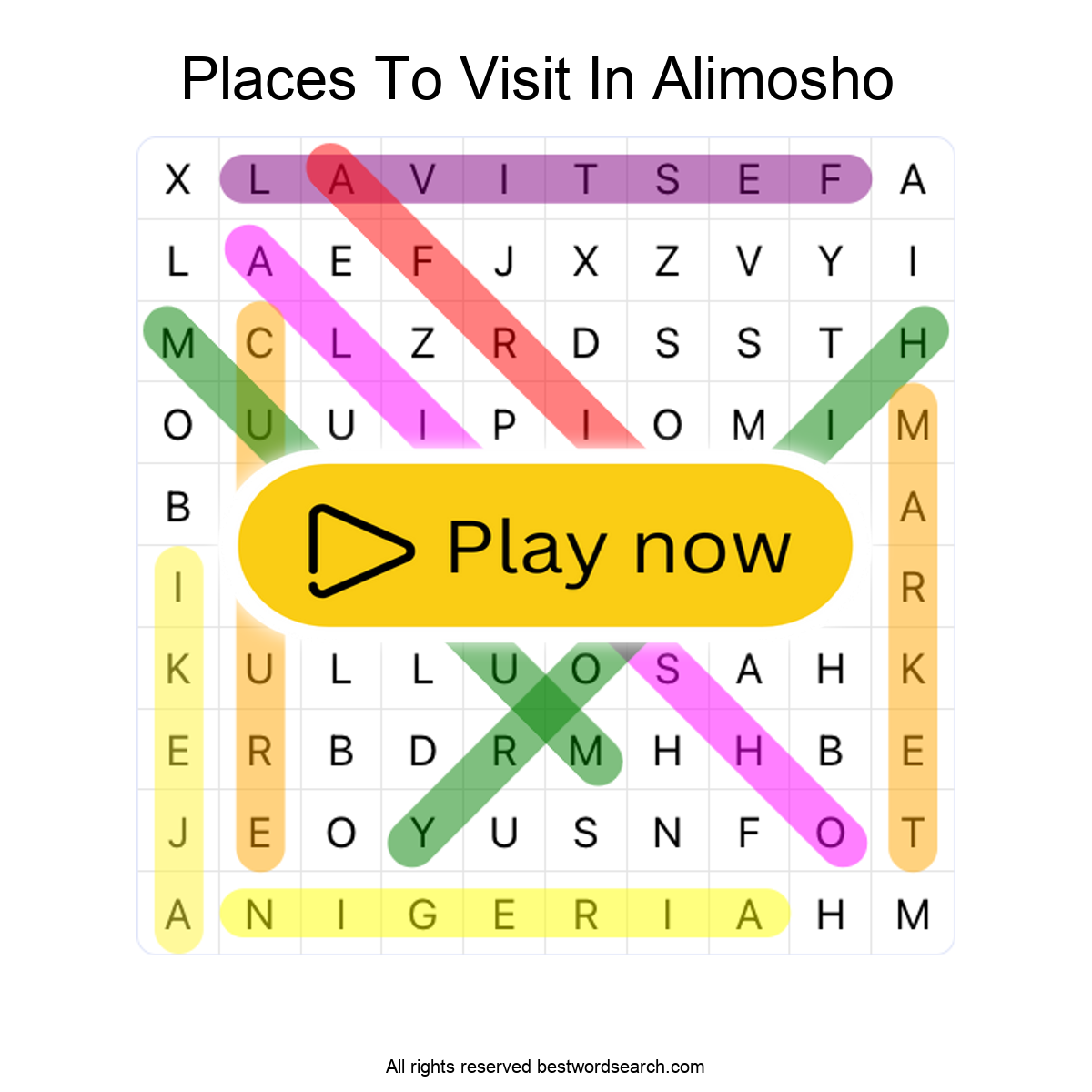 Places to Visit in Alimosho | Places to visit Word Search
