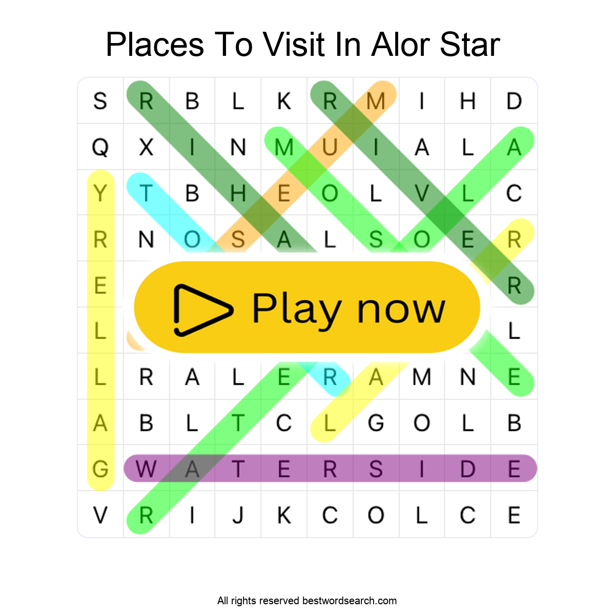 Places to Visit in Alor Star | Places to visit Word Search