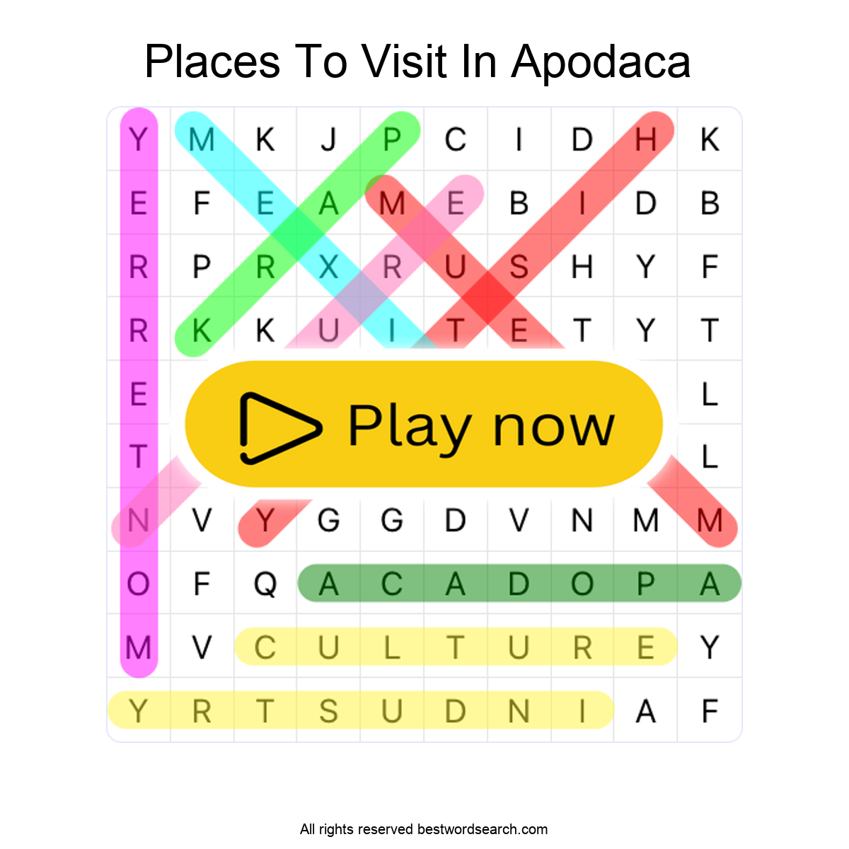 Places to Visit in Apodaca | Places to visit Word Search