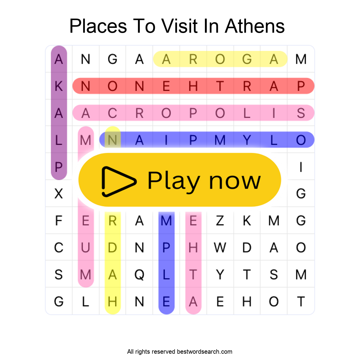 Places to Visit in Athens | Places to visit Word Search