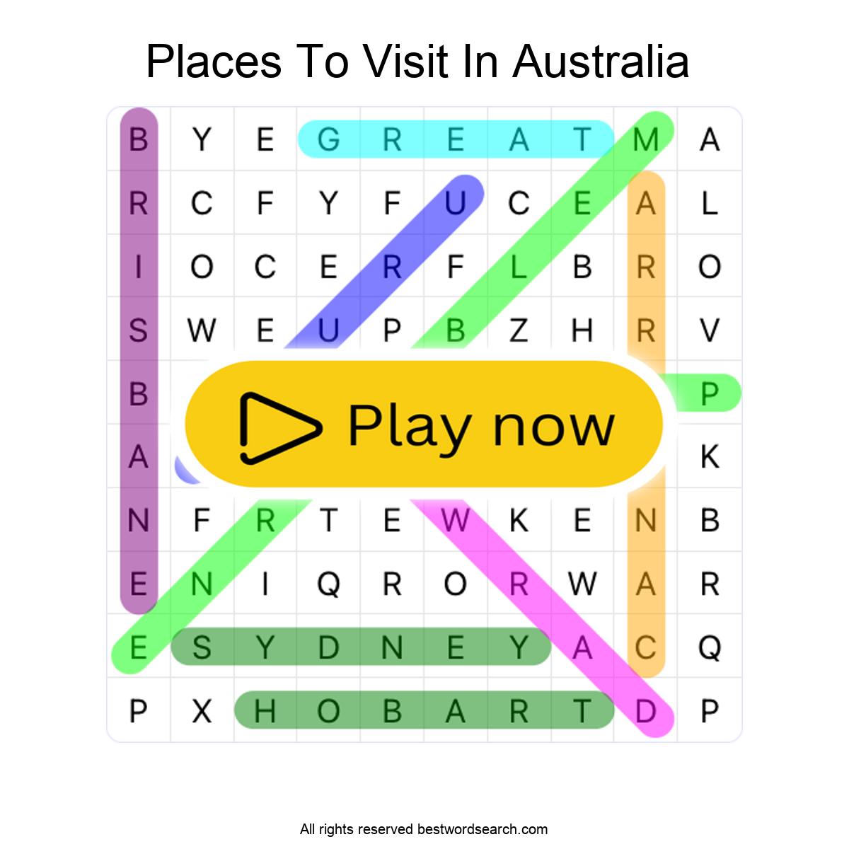 Places to Visit in Australia | Places to visit Word Search