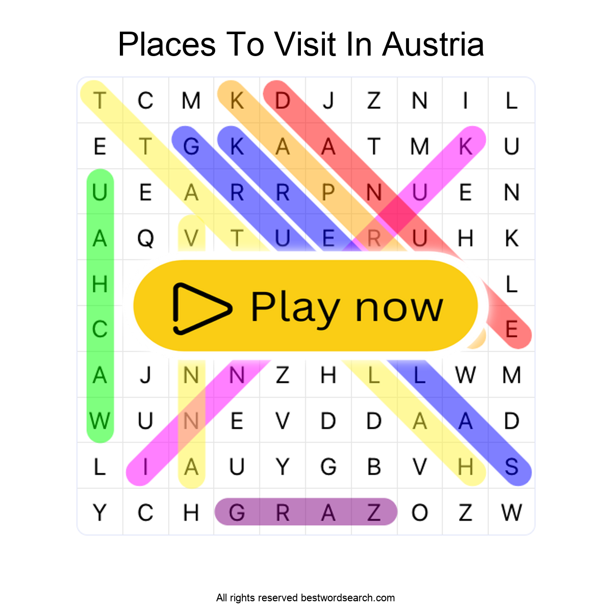 Places to Visit in Austria | Places to visit Word Search