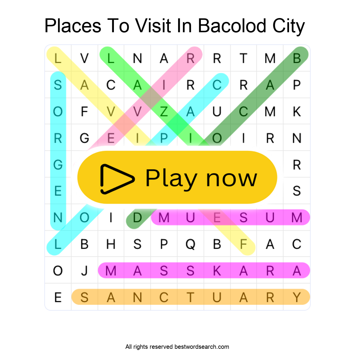 Places to Visit in Bacolod City | Places to visit Word Search
