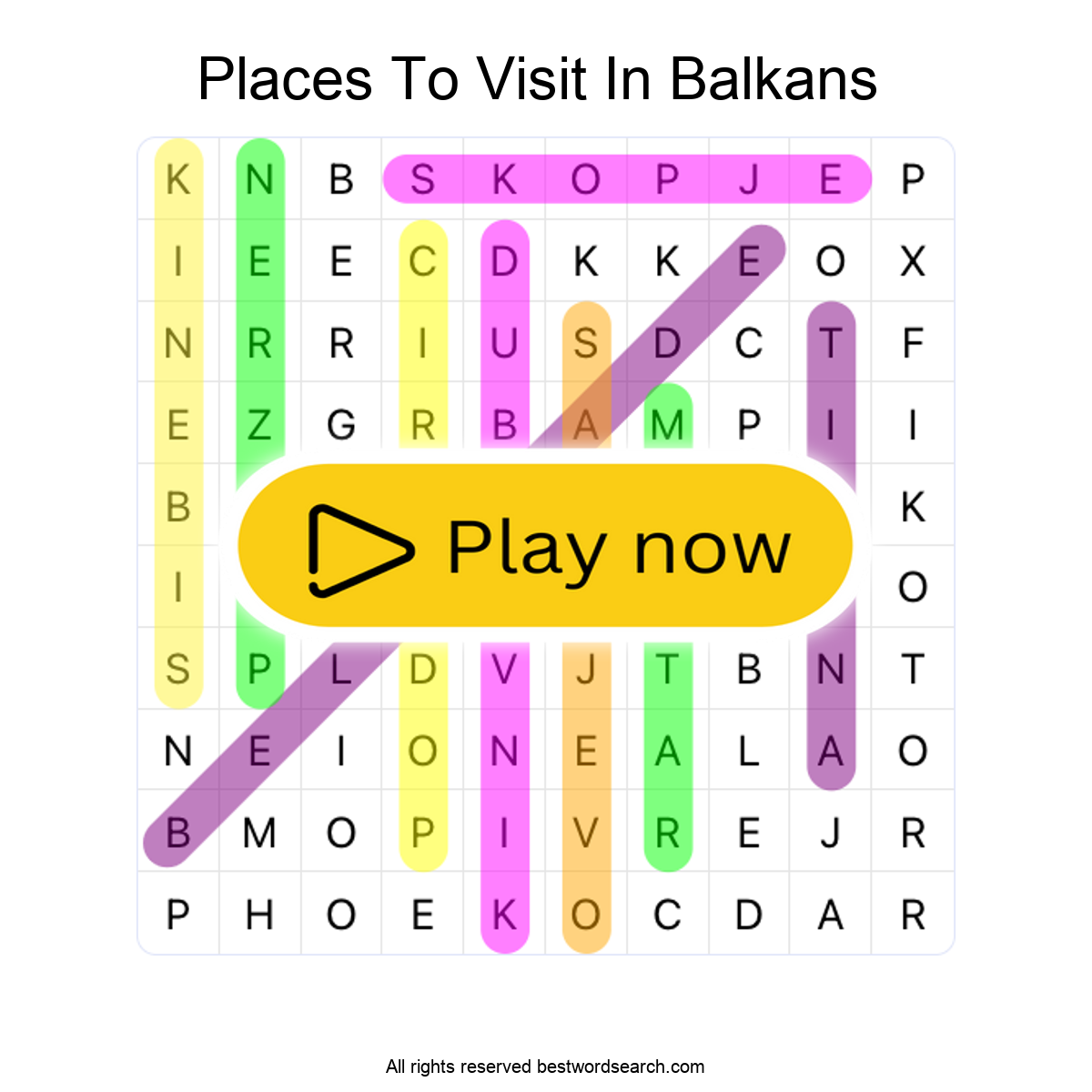 Places to Visit in Balkans | Places to visit Word Search