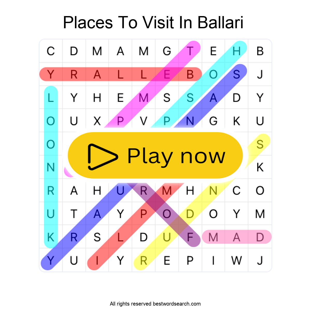 Places to Visit in Ballari | Places to visit Word Search