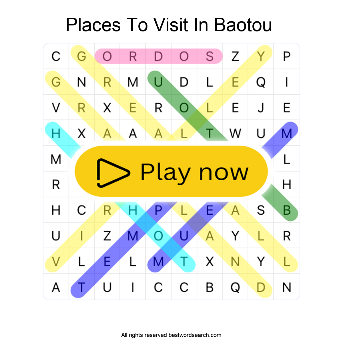 Places to Visit in Baotou | Places to visit Word Search