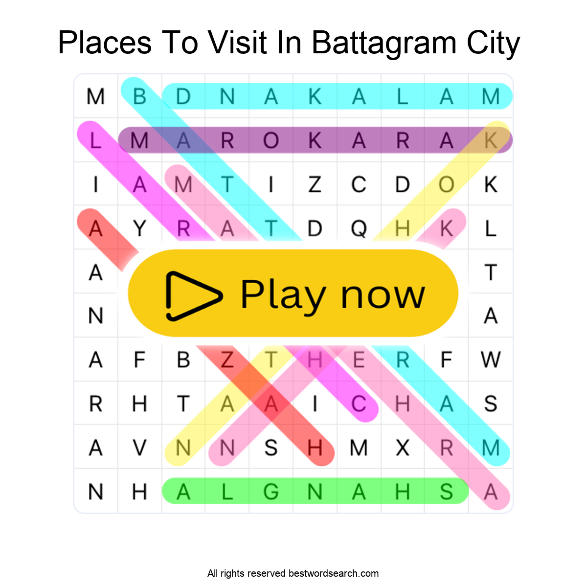 Places to Visit in Battagram City | Places to visit Word Search