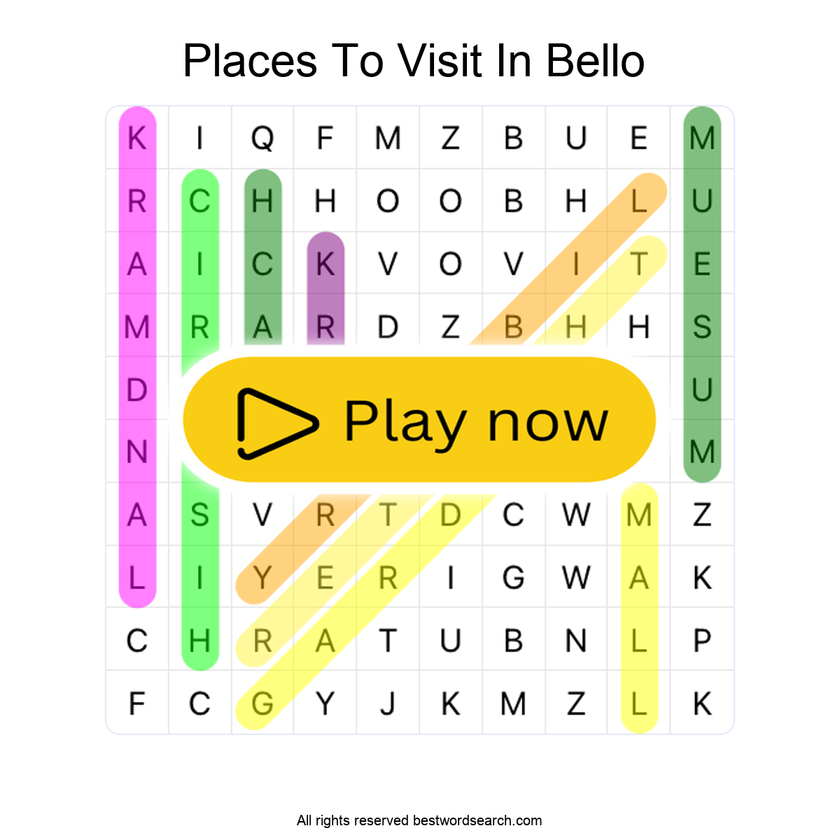 Places to Visit in Bello | Places to visit Word Search