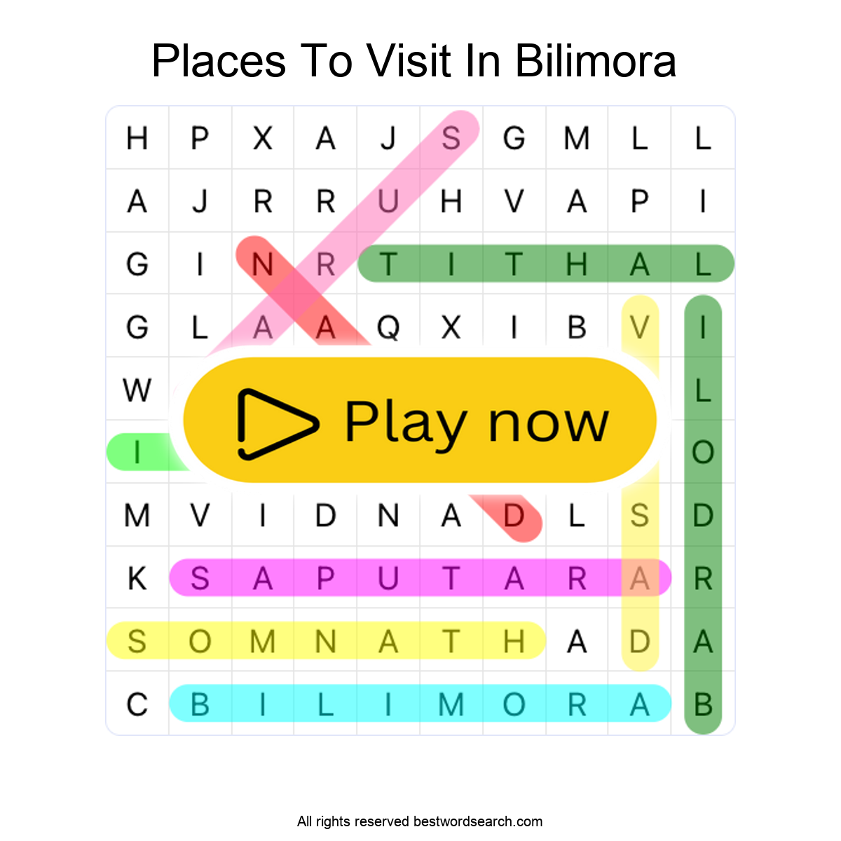 Places to Visit in Bilimora | Places to visit Word Search