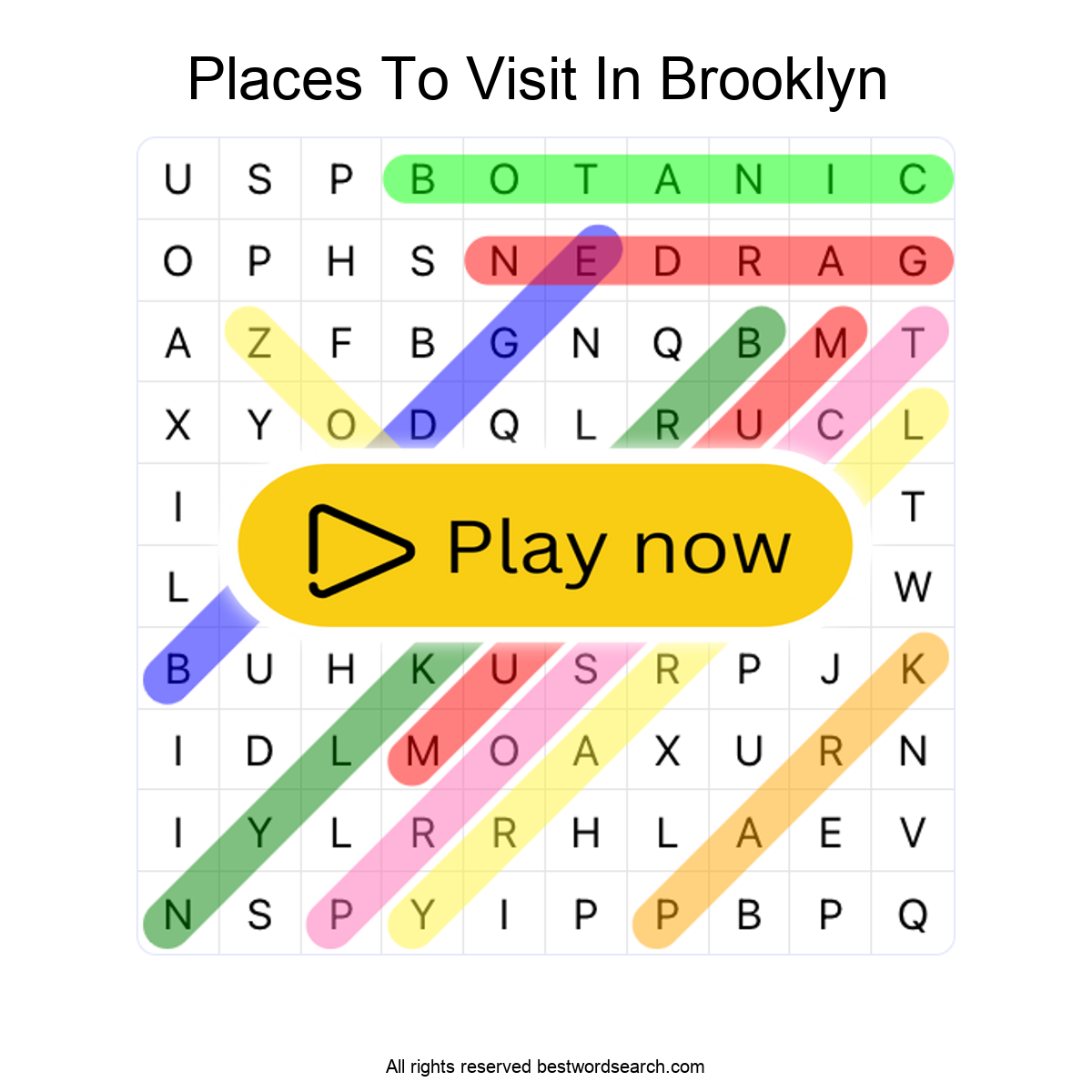 Places to Visit in Brooklyn | Places to visit Word Search