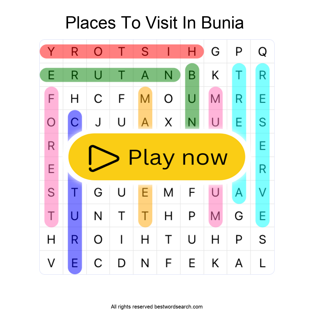 Places to Visit in Bunia | Places to visit Word Search