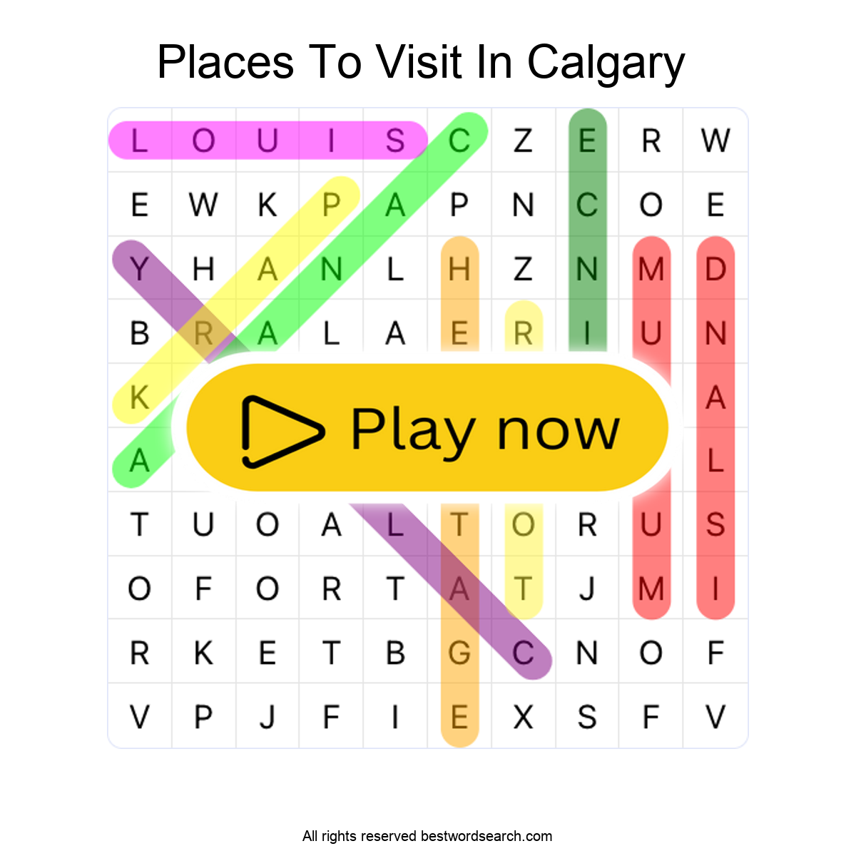 Places to Visit in Calgary | Places to visit Word Search