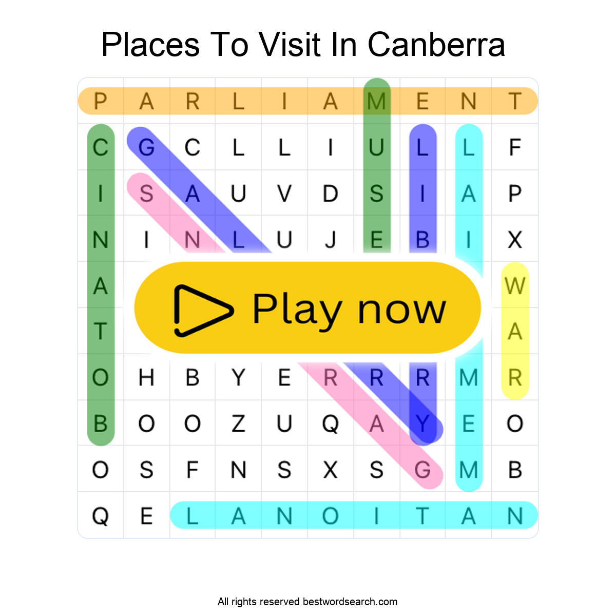 Places to Visit in Canberra | Places to visit Word Search