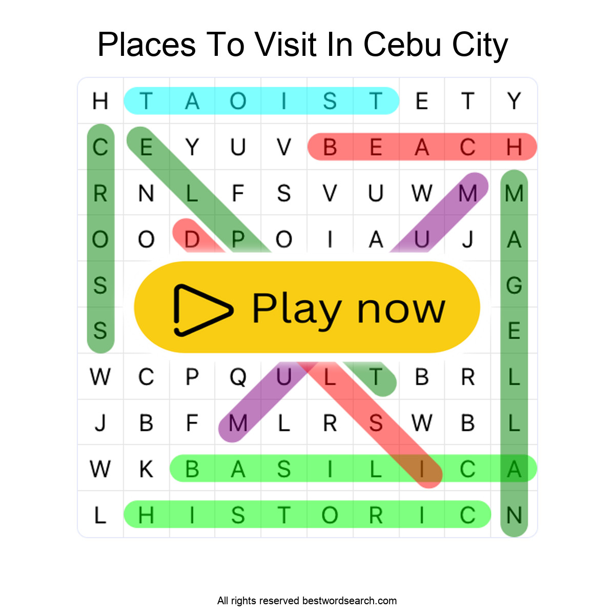 Places to Visit in Cebu City | Places to visit Word Search