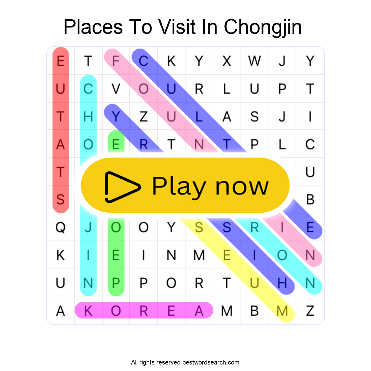 Places to Visit in Chongjin | Places to visit Word Search
