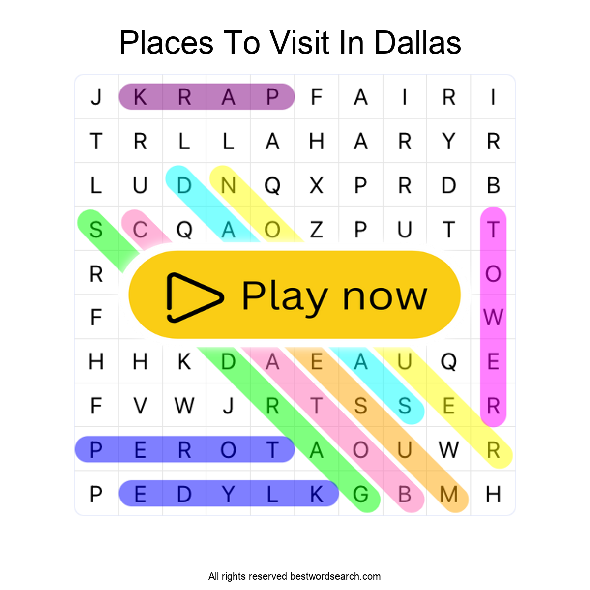 Places to Visit in Dallas | Places to visit Word Search