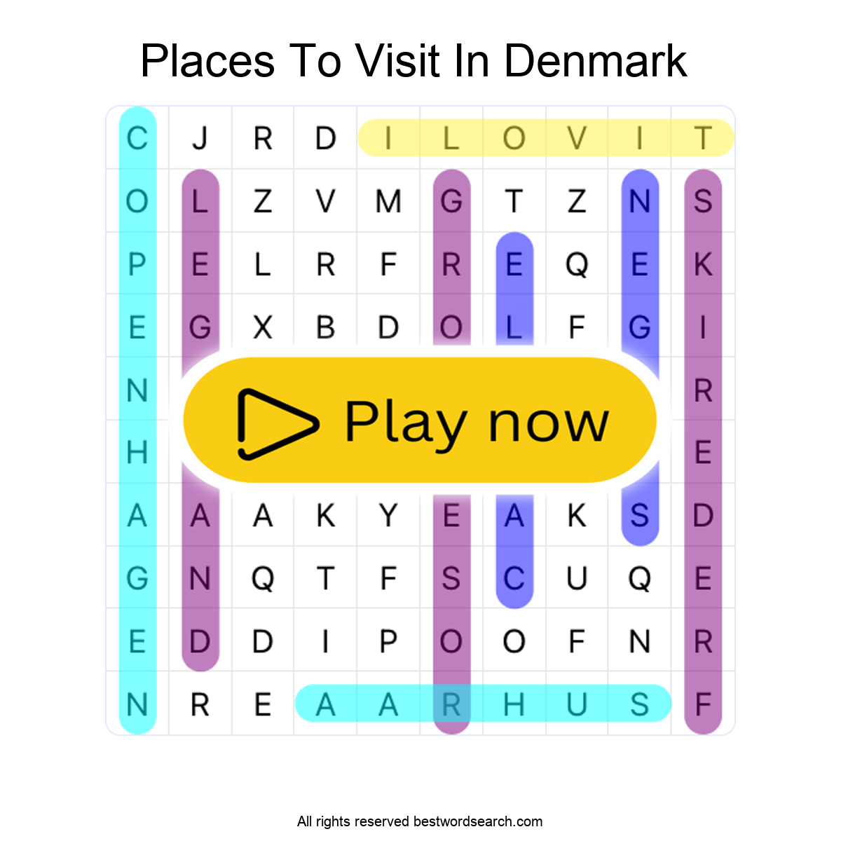 Places to Visit in Denmark | Places to visit Word Search