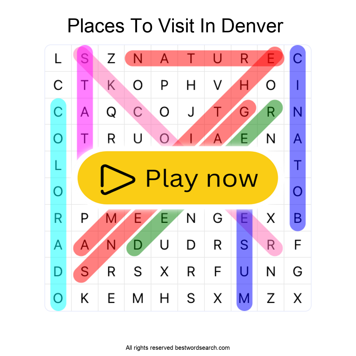 Places to Visit in Denver | Places to visit Word Search