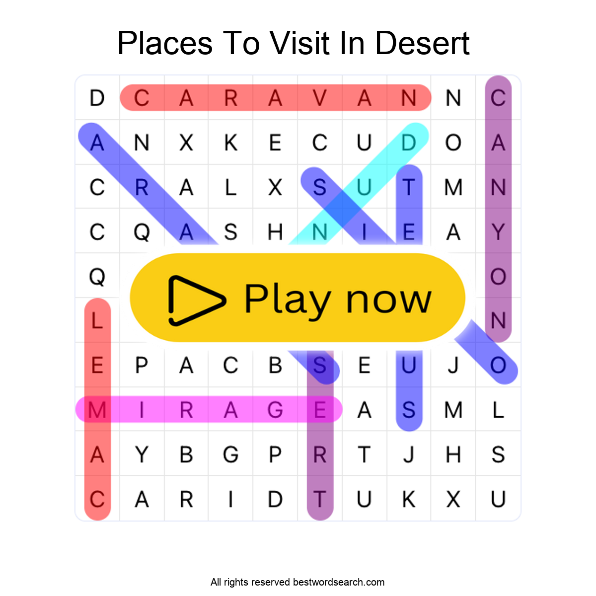 Places to Visit in Desert | Places to visit Word Search