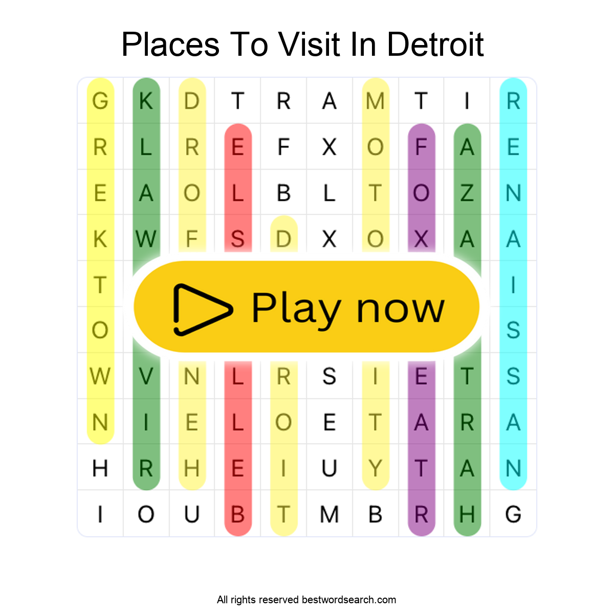 Places to Visit in Detroit | Places to visit Word Search