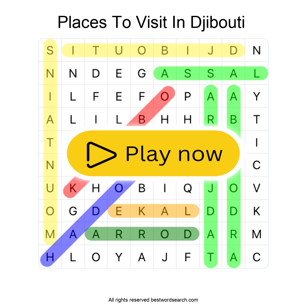 Places to Visit in Djibouti | Places to visit Word Search
