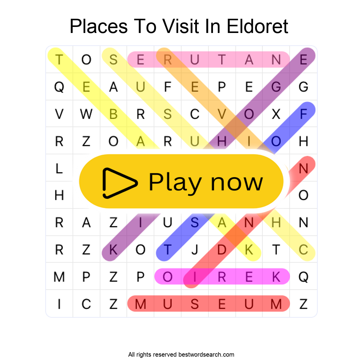 Places to Visit in Eldoret | Places to visit Word Search
