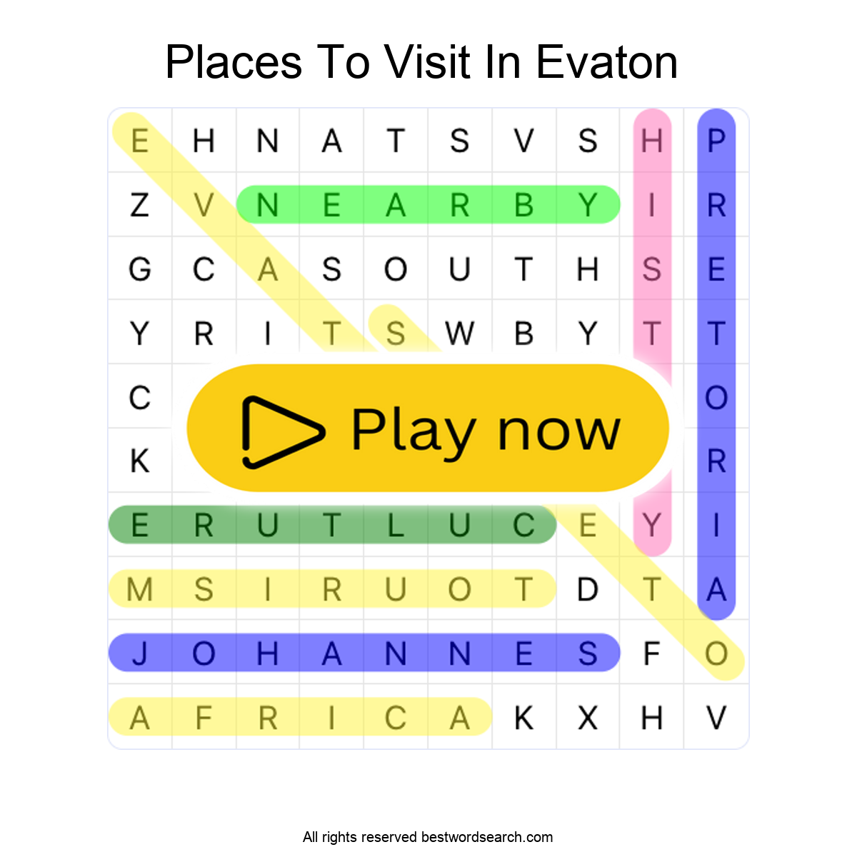 Places to Visit in Evaton | Places to visit Word Search
