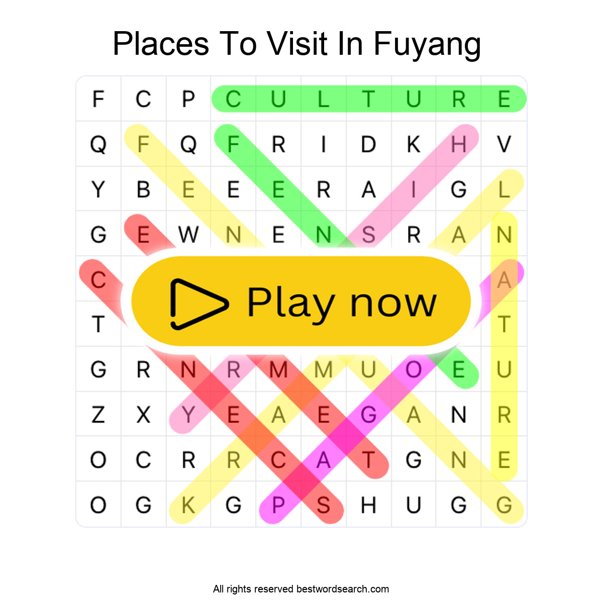Places to Visit in Fuyang | Places to visit Word Search