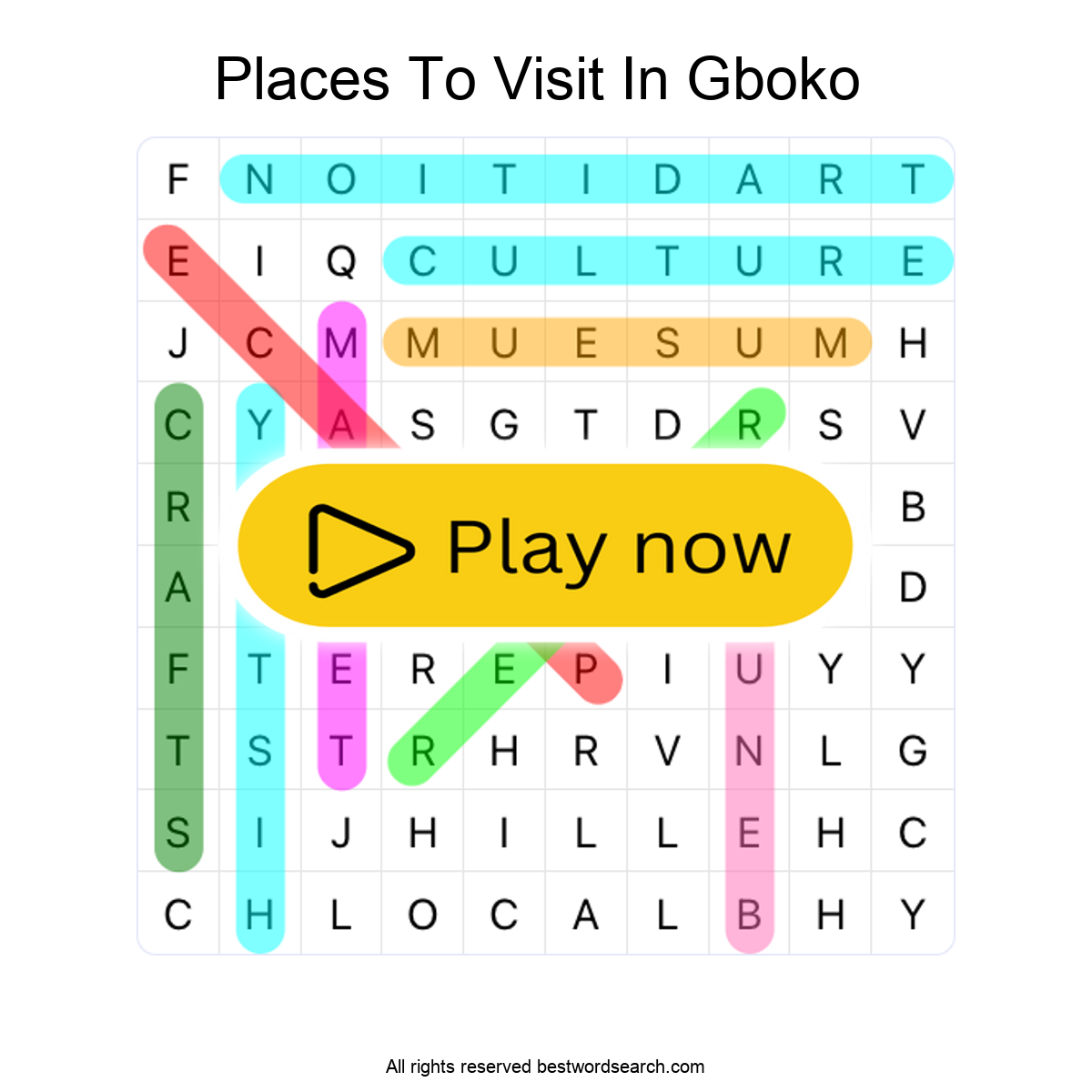 Places to Visit in Gboko | Places to visit Word Search