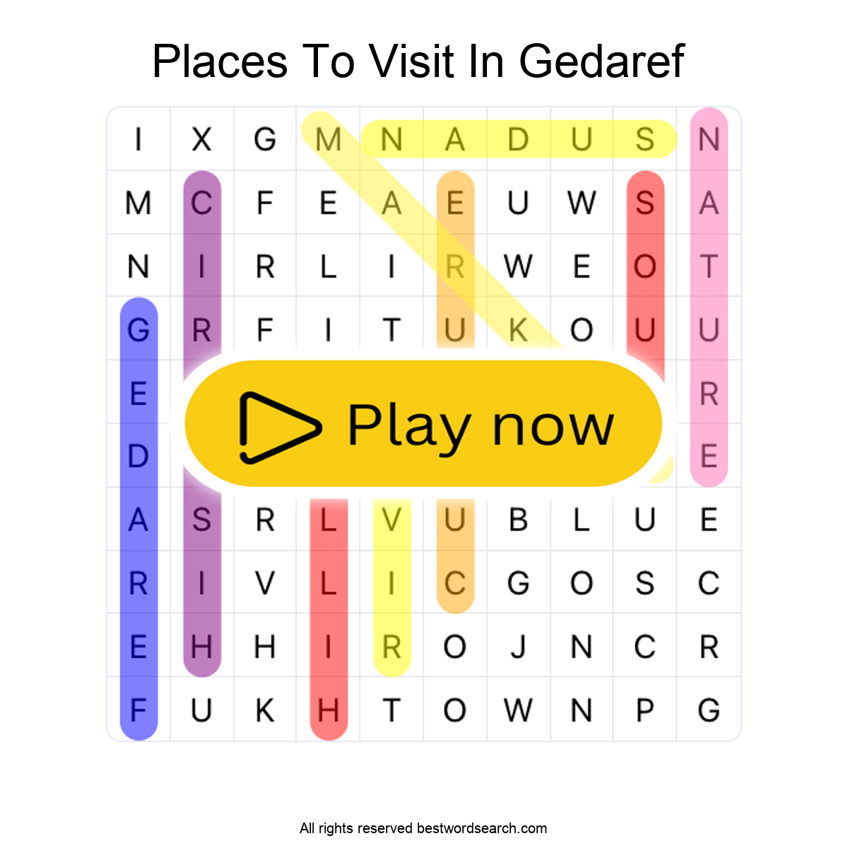 Places to Visit in Gedaref | Places to visit Word Search