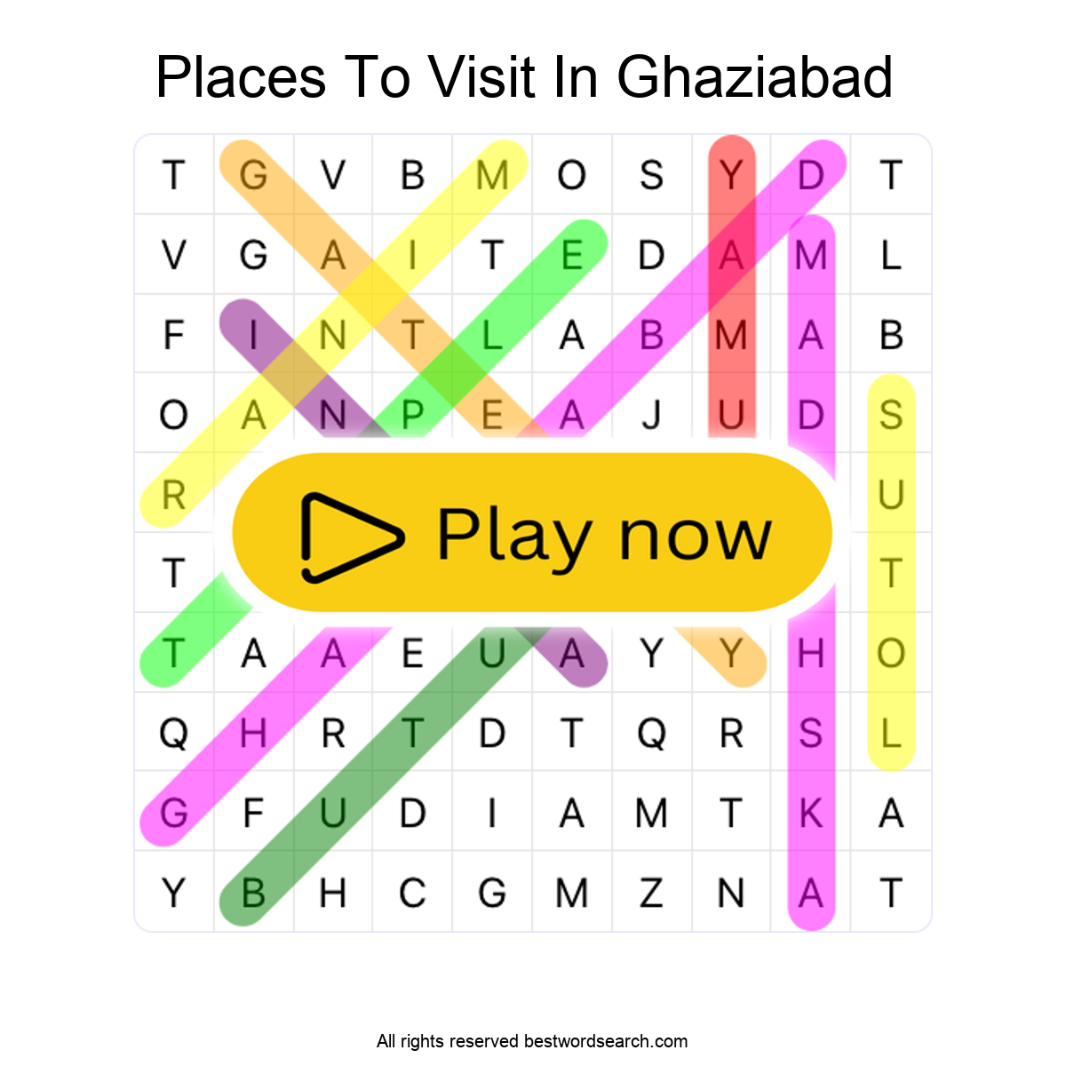 Places to Visit in Ghaziabad | Places to visit Word Search