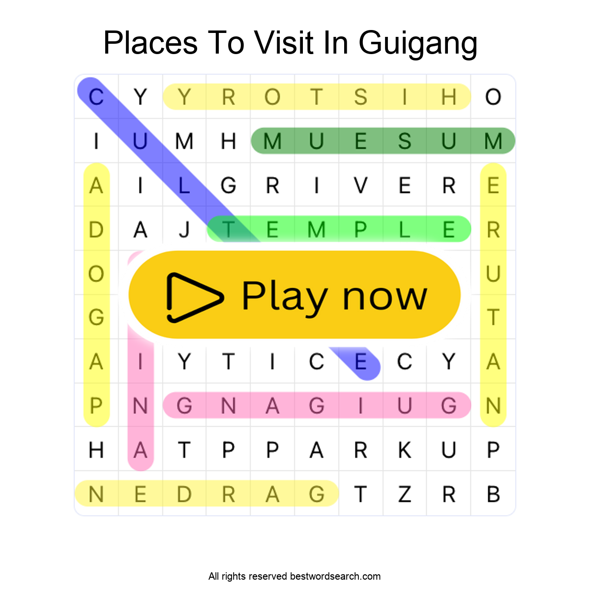 Places to Visit in Guigang | Places to visit Word Search