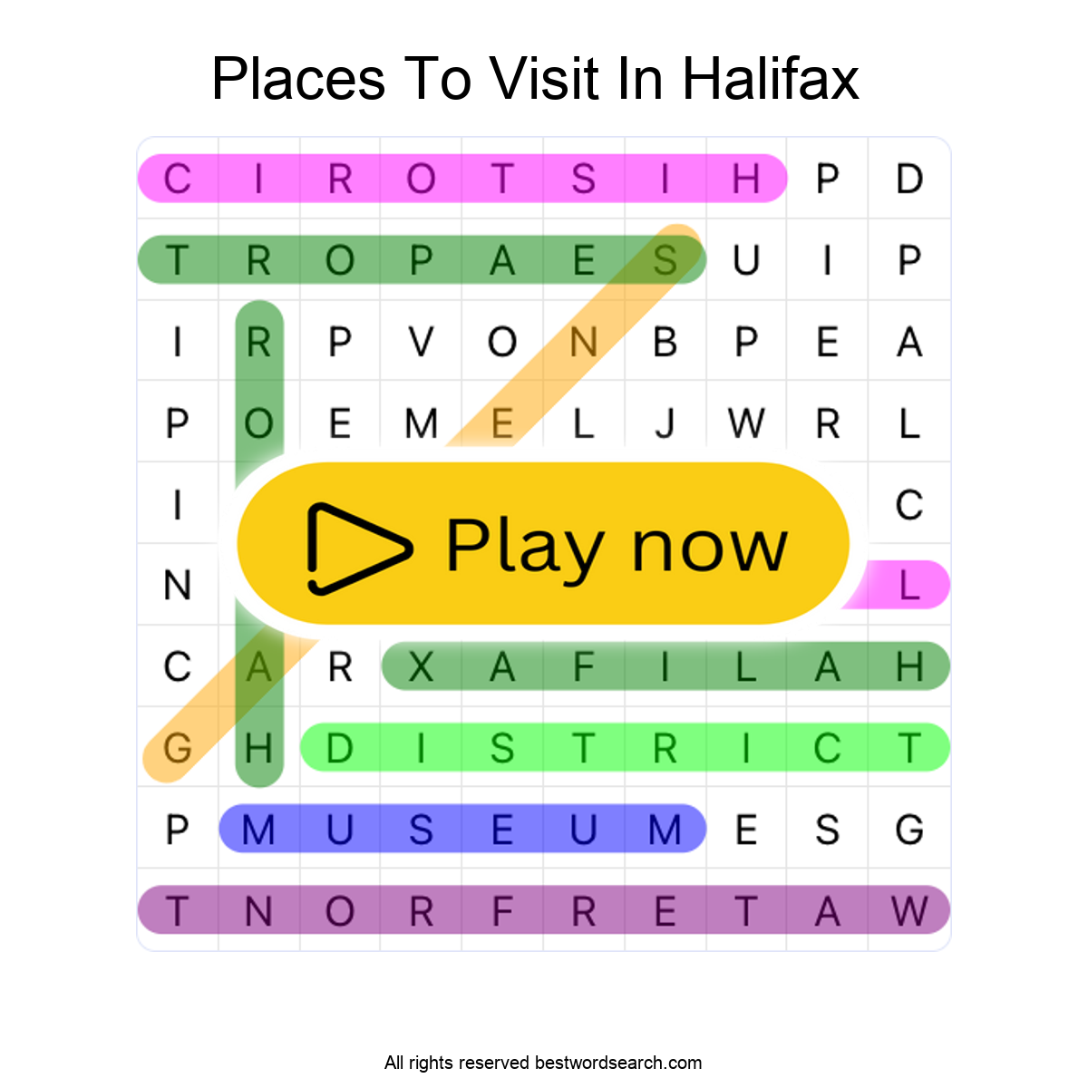Places to Visit in Halifax | Places to visit Word Search