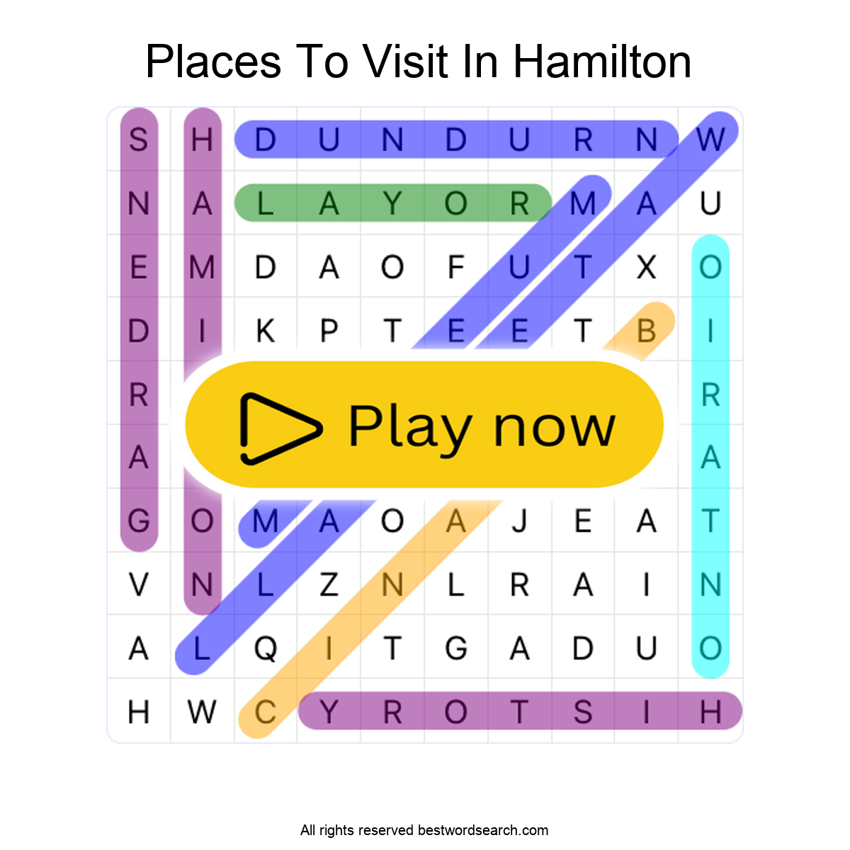 Places to Visit in Hamilton | Places to visit Word Search