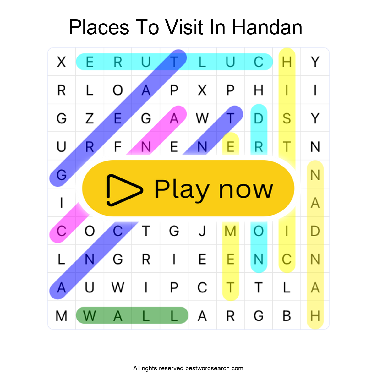 Places to Visit in Handan | Places to visit Word Search
