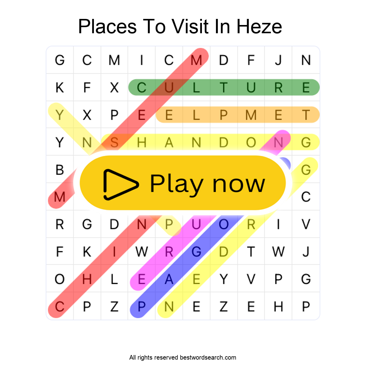 Places to Visit in Heze | Places to visit Word Search
