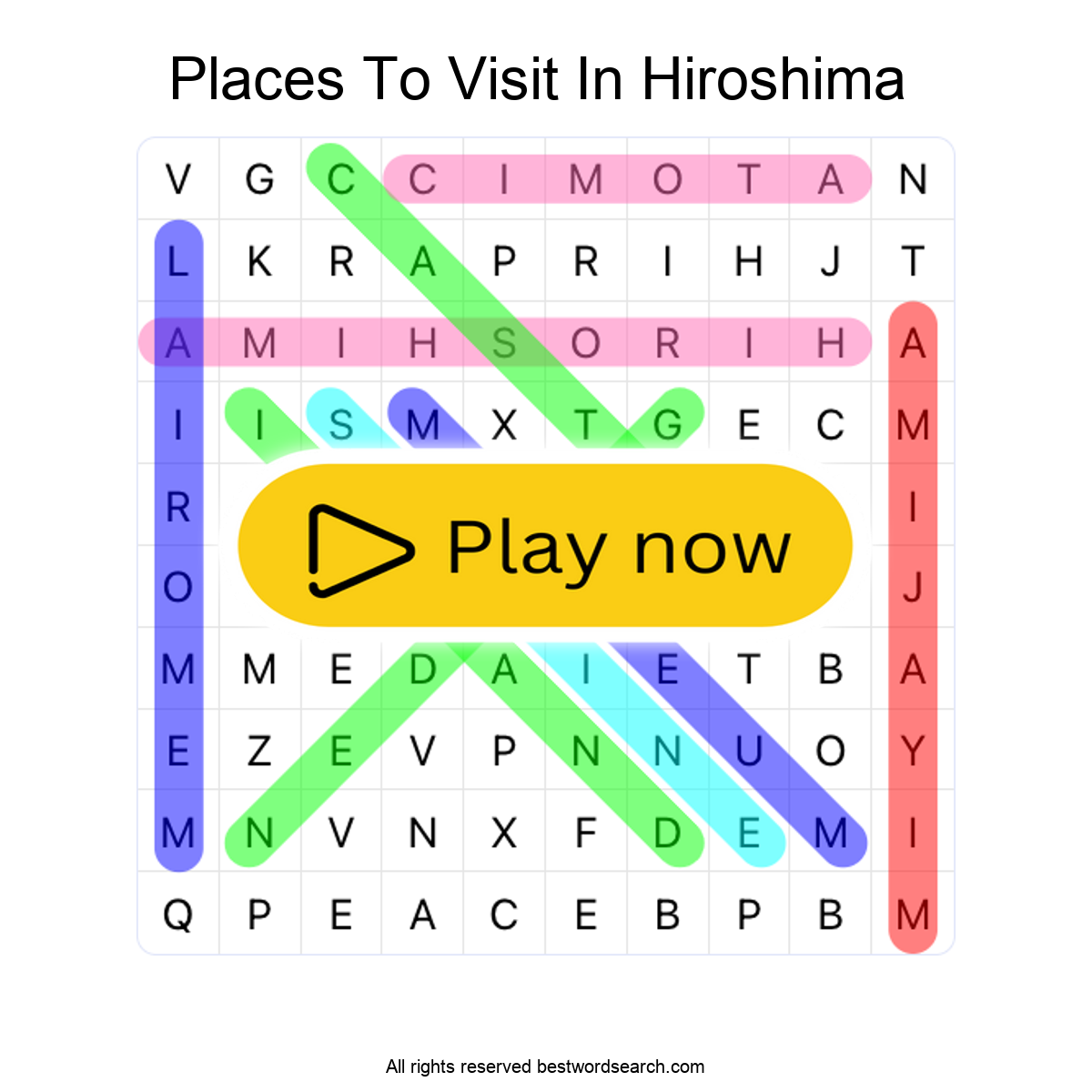 Places to Visit in Hiroshima | Places to visit Word Search