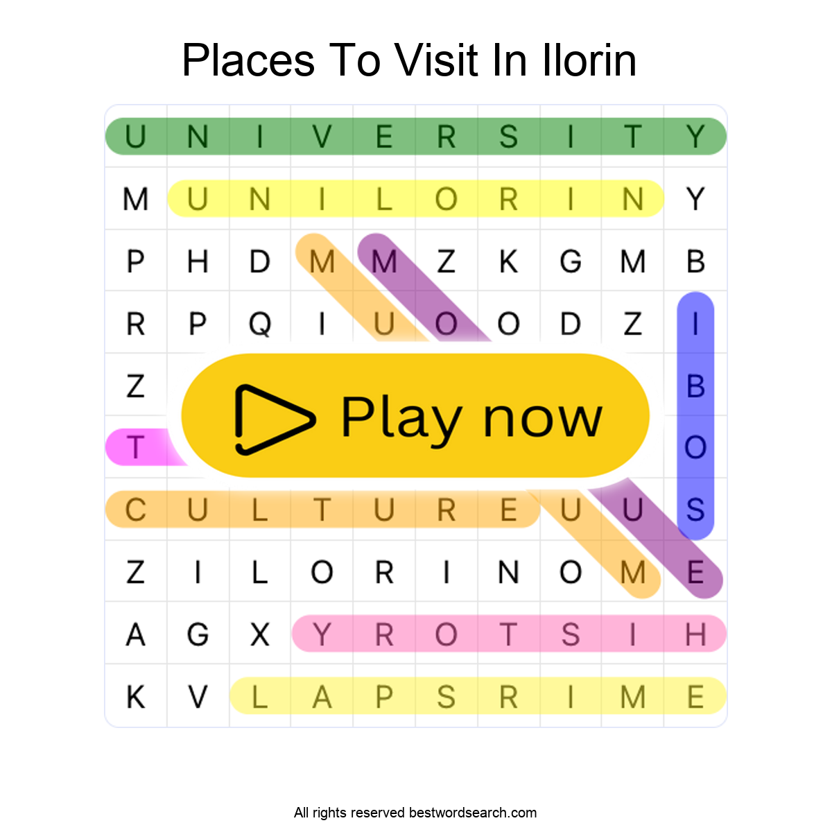 Places to Visit in Ilorin | Places to visit Word Search