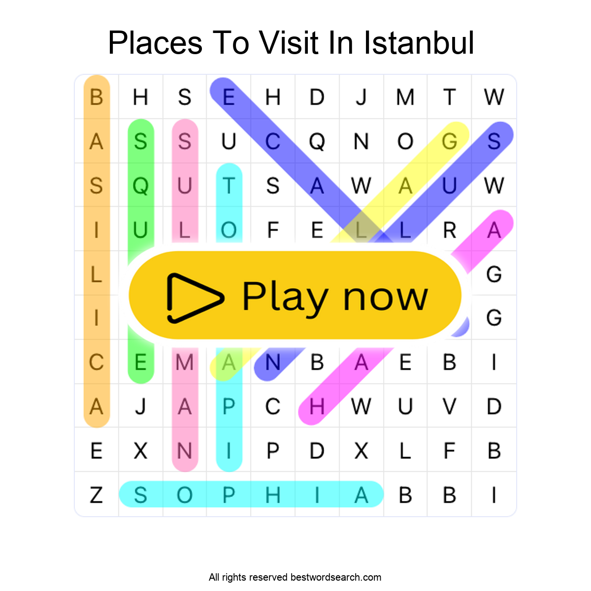 Places to Visit in Istanbul | Places to visit Word Search