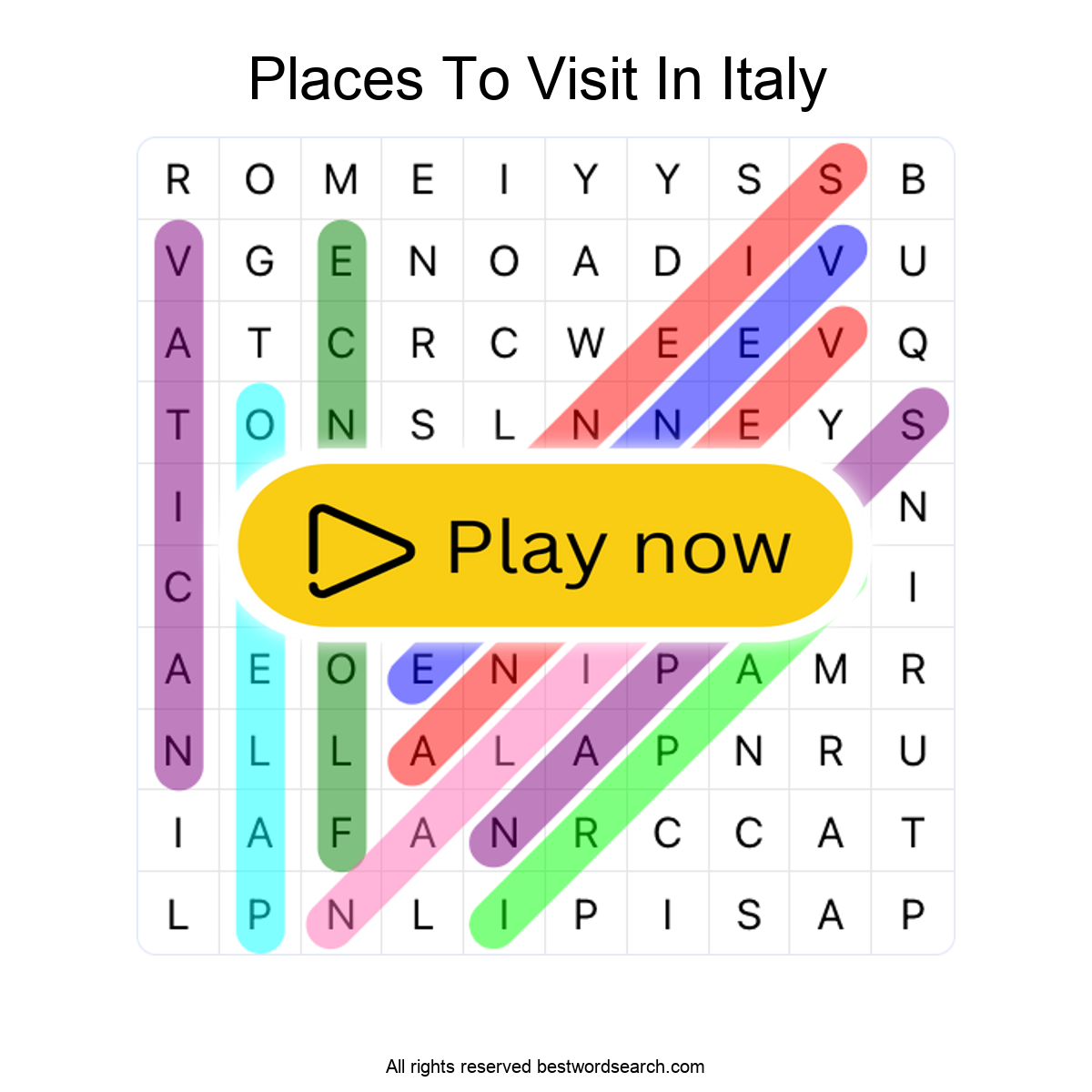 Places to Visit in Italy | Places to visit Word Search