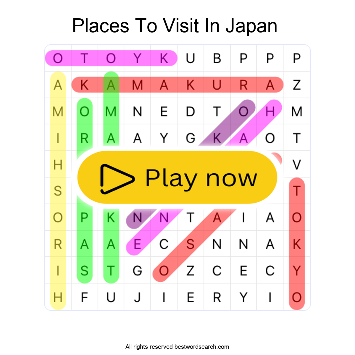 Places to Visit in Japan | Places to visit Word Search
