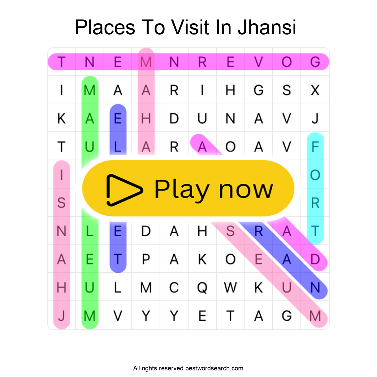 Places to Visit in Jhansi | Places to visit Word Search