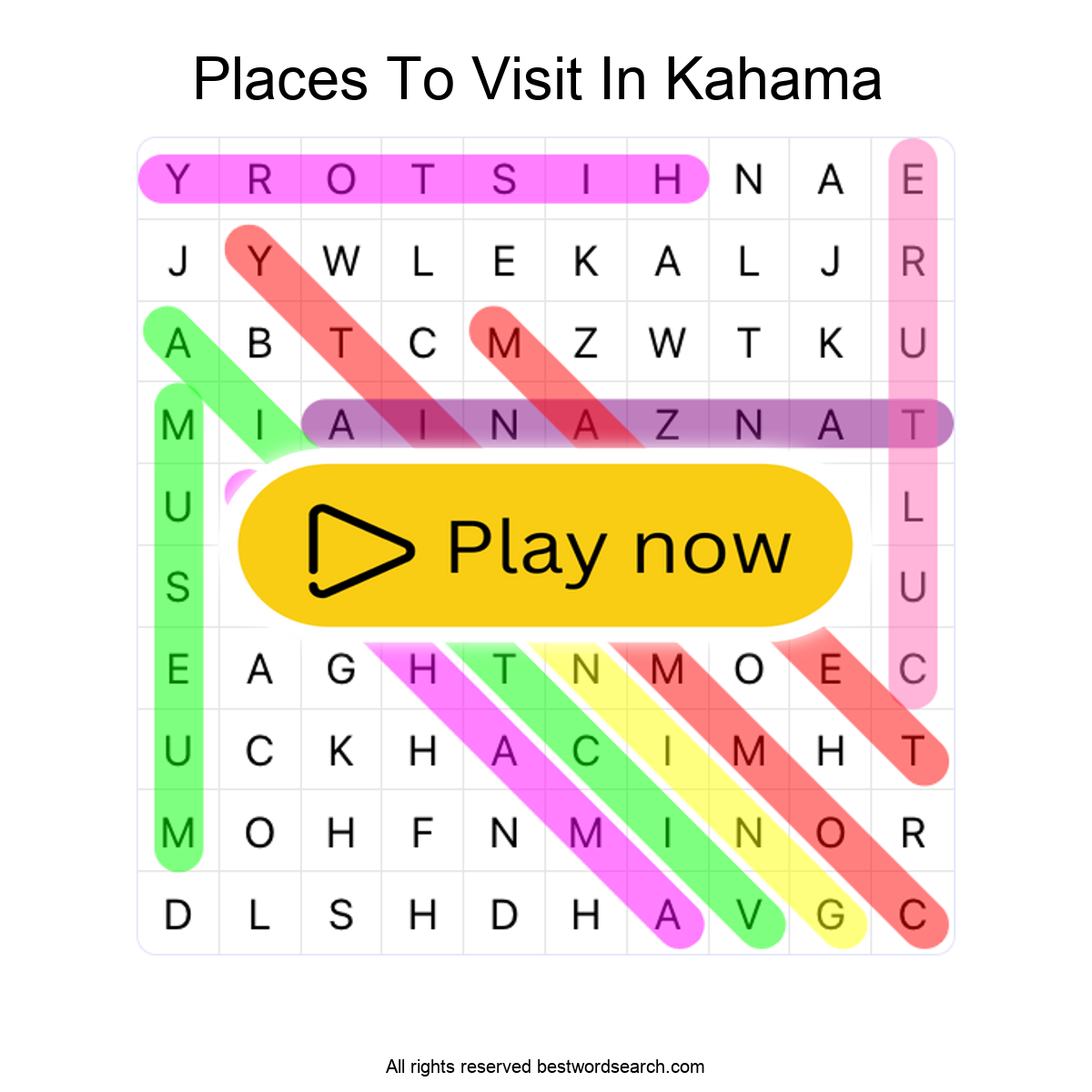 Places to Visit in Kahama | Places to visit Word Search