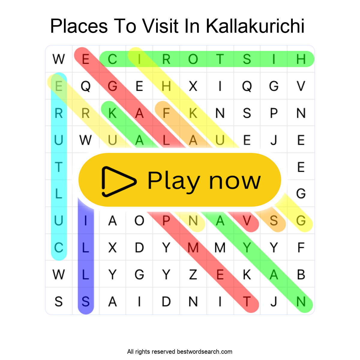 Places to Visit in Kallakurichi | Places to visit Word Search