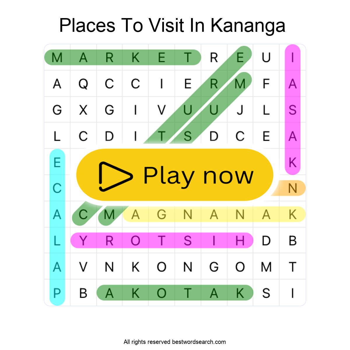 Places to Visit in Kananga | Places to visit Word Search